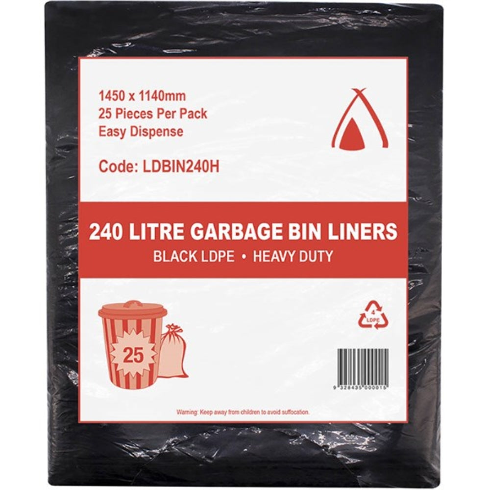 Tailored Packaging Heavy Duty 240L Black LDPE Bin Liners – 1450x1140mm